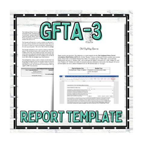Gfta 3 Report Template Speech Language Special Education Assessment Evaluation Special