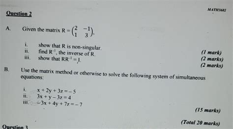 solved math3602 4 given the matrix r ²₁ 3¹ i show that r