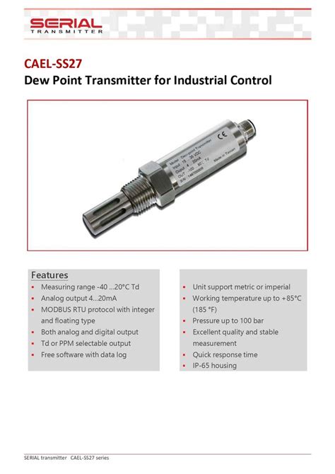 Serial Analog Output Dew Point Transmitter 2 Model Name Number Cael Ss27 At ₹ 45000 Piece