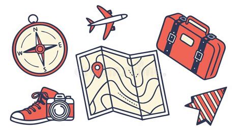 Travel Icons Set Map Compass Suitcase And Adventure Symbols Vector Design Generative Ai