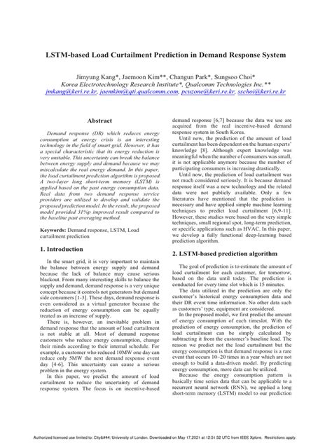 Lstm Based Load Curtailment Prediction In Demand Response System Pdf Forecasting Prediction
