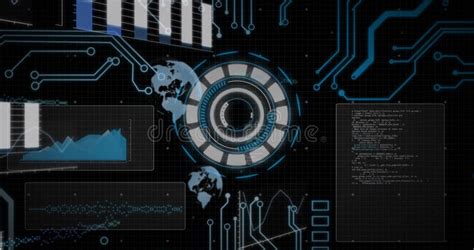 Processing Data With Futuristic Graphs And World Map Over Digital