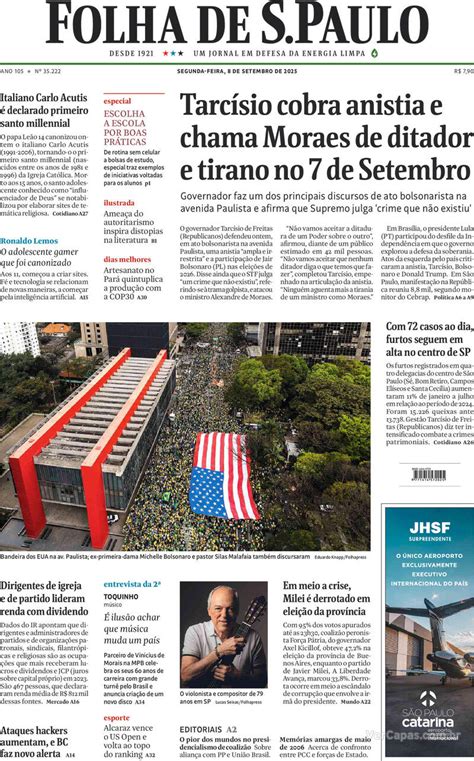 Capa Folha De Spaulo Edição Segunda 8 De Setembro De 2025