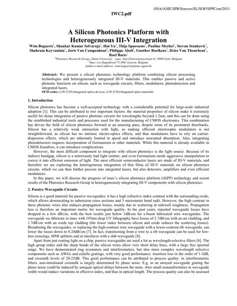 PDF A Silicon Photonics Platform With Heterogeneous III V Integration
