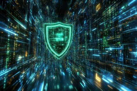 A Digital Representation Of Cybersecurity Featuring A Shield Amidst Flowing Data Streams
