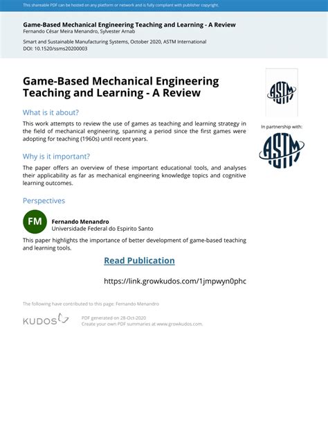 PDF Game Based Mechanical Engineering Teaching And Learning A Review
