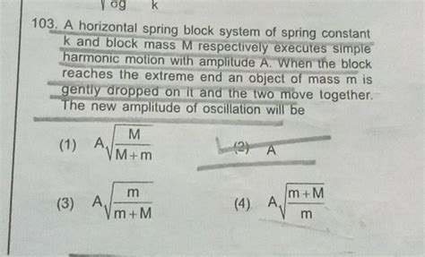 103 A Horizontal Spring Block System Of Spring Constant K And Block Mass