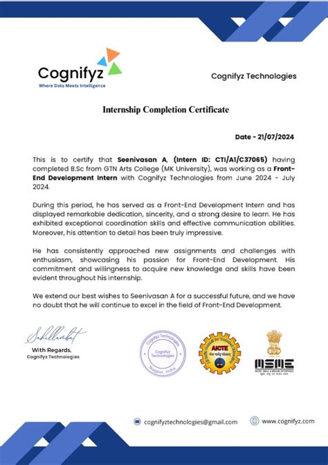 Seeni Vasan On Linkedin Internship Frontenddeveloper Tech