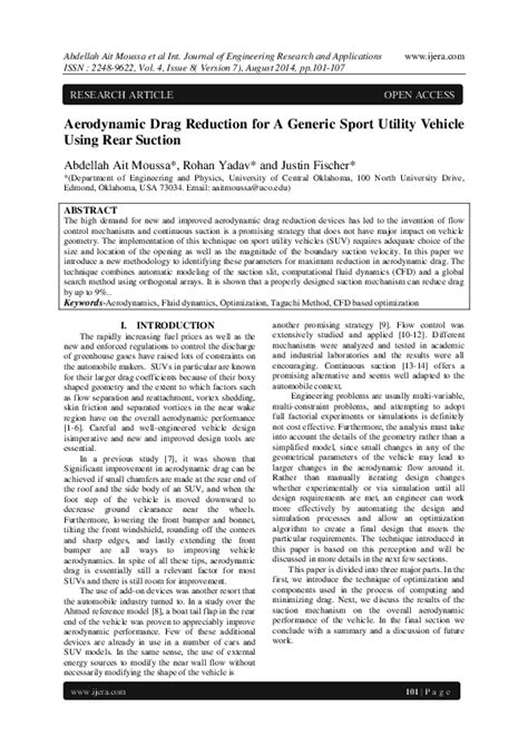 Pdf Aerodynamic Drag Reduction For A Generic Sport Utility Vehicle Using Rear Suction