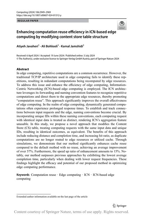 Enhancing Computation Reuse Efficiency In Icn Based Edge Computing By