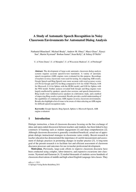 Pdf A Study Of Automatic Speech Recognition In Noisy Classroom