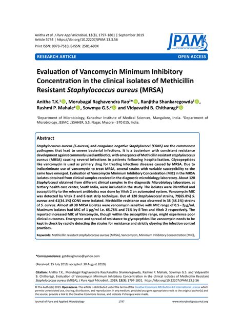 Pdf Evaluation Of Vancomycin Minimum Inhibitory Concentration In The Clinical Isolates Of