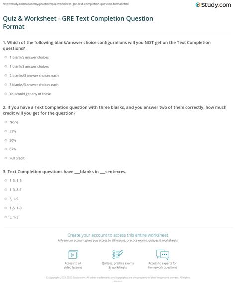 Quiz Worksheet GRE Text Completion Question Format Study Com