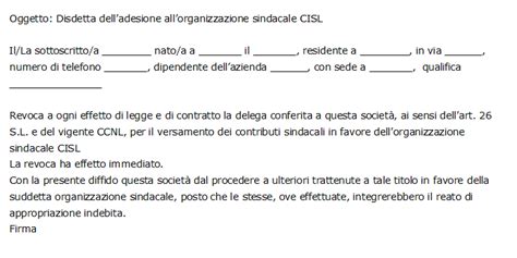 Disdetta Tessera Sindacale Cisl Pdf E Word Modello E Guida Alla Compilazione