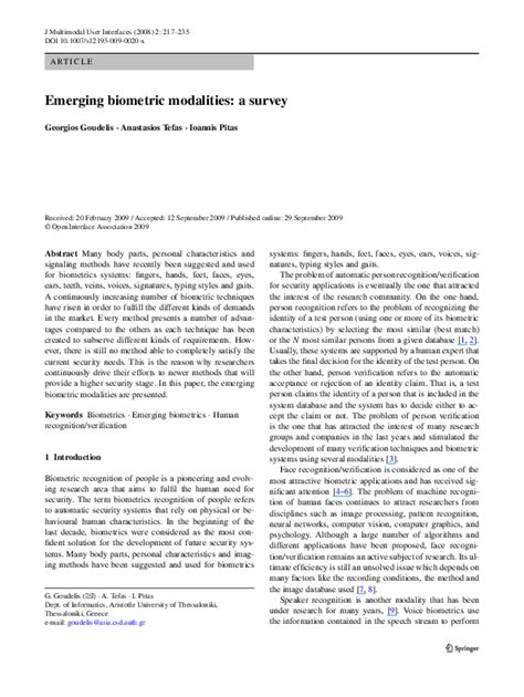 Pdf Emerging Biometric Modalities A Survey