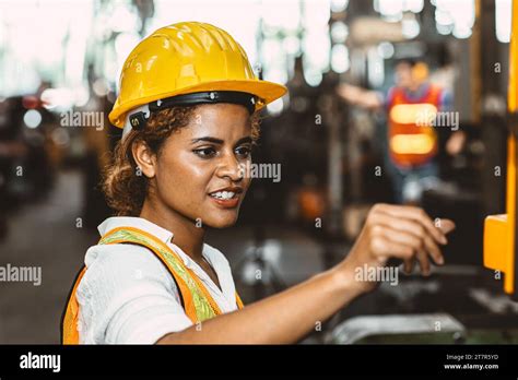 Engineer Milling Technician African Woman Worker Manual Hand Skill Working In Heavy Industry