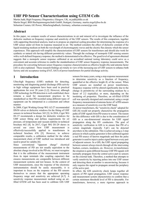 Pdf Uhf Pd Sensor Characterisation Using Gtem Cells