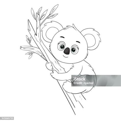 아이들을위한 색칠 공부 페이지 또는 책 귀여운 코알라 만화 벡터 일러스트 레이 션 코알라에 대한 스톡 벡터 아트 및 기타 이미지