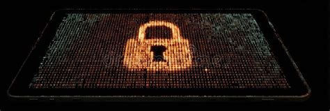 Data Padlock Visualized In Binary Code On A Tablet Interface Signifies Digital Security And