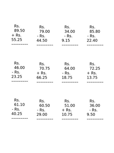 Money Subtraction Rupees Pdf