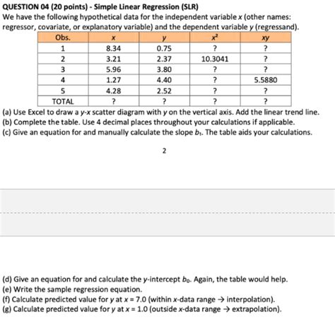 Solved Question 04 20 Points Simple Linear Regression