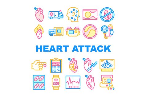 Heart Attack Disease Collection Icons Set Vector By Sevector Thehungryjpeg