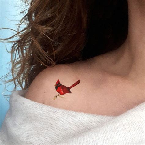 Set Of 2 Temporary Tattoo Cardinal Birds T For Nature Etsy Red
