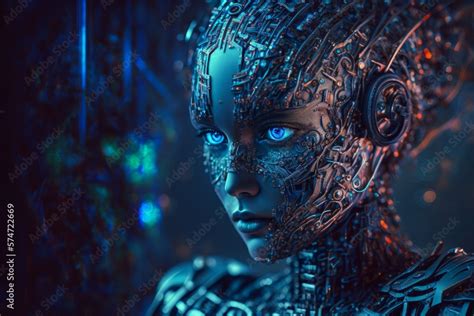 Neural Network Artificial Intelligence As A Human Sci Fi Cyborg Character Illustration Analyses