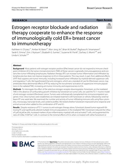 Pdf Estrogen Receptor Blockade And Radiation Therapy Cooperate To