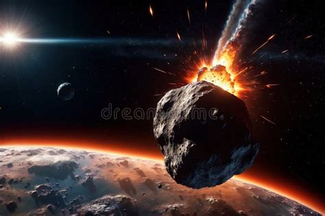 Impact Of Asteroid Meteor Comet Collision Explosion Over Planet Earth