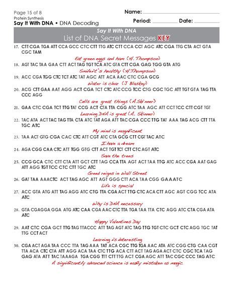 Say It With Dna List Of Dna Secret Messages Key Word Problem
