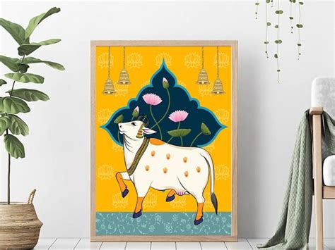 Indian Pichwai Indian Art Pichhwai Cow Print With Lotus Etsy Australia