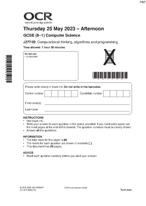 June 2023 Qp Paper 2 Ocr Computer Science Gcse Oxford Cambridge And Rsa Please Write Clearly