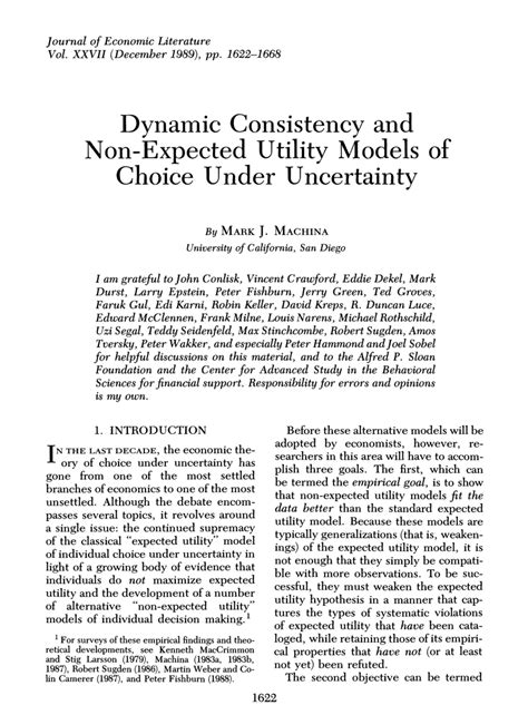 Pdf Dynamic Consistency And Non Expected Utility Models Of Choice Under Risk