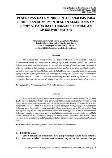 Penerapan Data Mining Untuk Analisis Pol Volume 05 No Februari 2018 Issn 2406 Penerapan