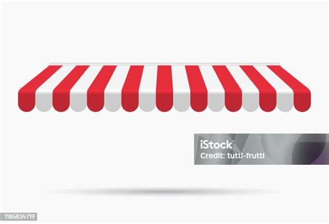 상점 카페 및 거리 레스토랑을위한 어닝 캐노피 스트라이프 레드와 화이트 선쉐이드 벡터 그림입니다 태양에서 외부 캐노피 0명에