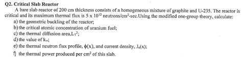 Solved Q2 Critical Slab Reactor A Bare Slab Reactor Of 200 Cm Thickness Consists Of A