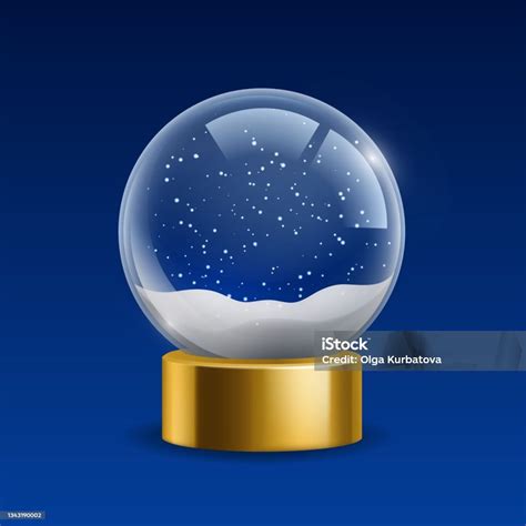 빈 스노우 글로브 눈이 있는 현실적인 크리스마스 글로브 황금 스탠드에 고립 된 마법의 크리스탈 공 눈송이가 있는 투명한 유리 구