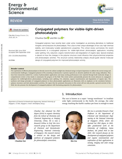 Pdf Conjugated Polymers For Visible Light Driven Photocatalysis