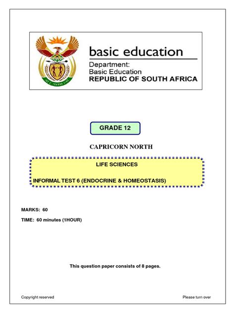 Topic Test 6 Endocrine System And Homeostasis Pdf Hormone Glands