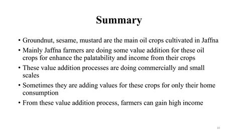 Oil Crop Cultivation And Value Addition Process In Jaffna Ppt