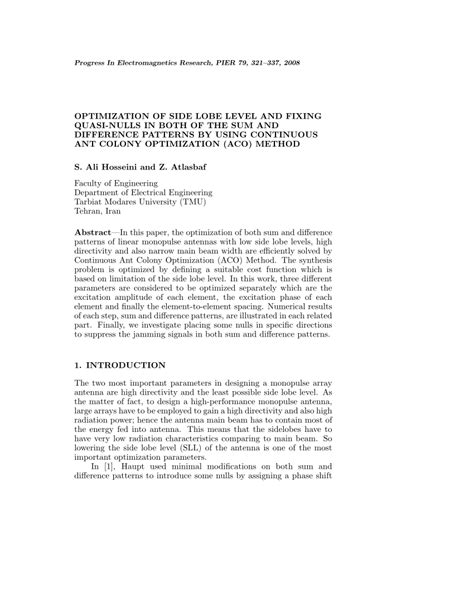 PDF Optimization Of Side Lobe Level And Fixing Quasi Nulls In Both Of The Sum And Difference