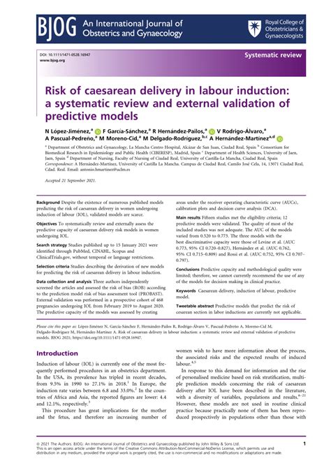 Pdf Risk Of Cesarean Delivery In Labor Induction A Systematic Review