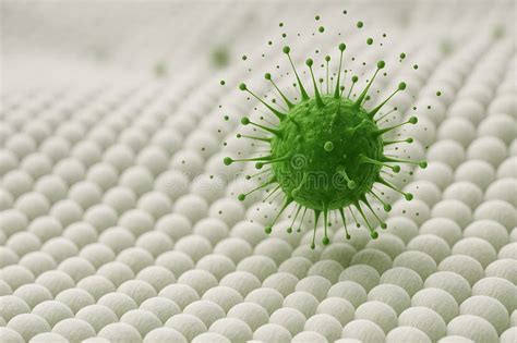 Close Up 3d View Of A Green Virus Or Bacteria Particle On A Surface