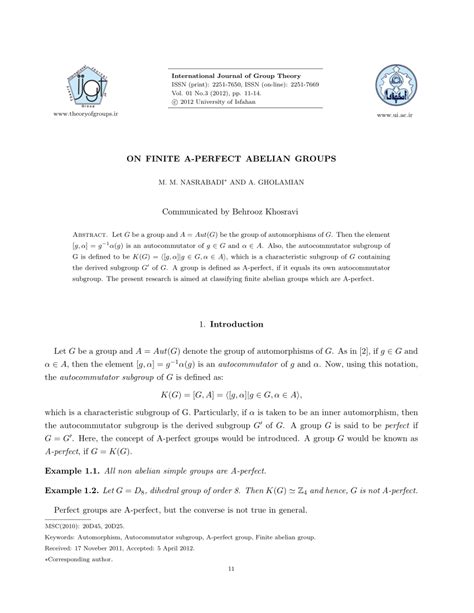 Pdf On Finite A Perfect Abelian Groups