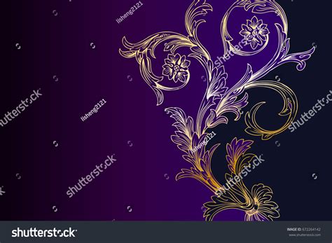 Western Golden Purple Floral Background Template Stock Vector Royalty Free 672264142