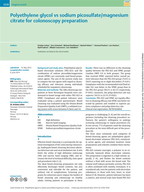 Pdf Polyethylene Glycol Vs Sodium Picosulfate Magnesium Citrate For Colonoscopy Preparation