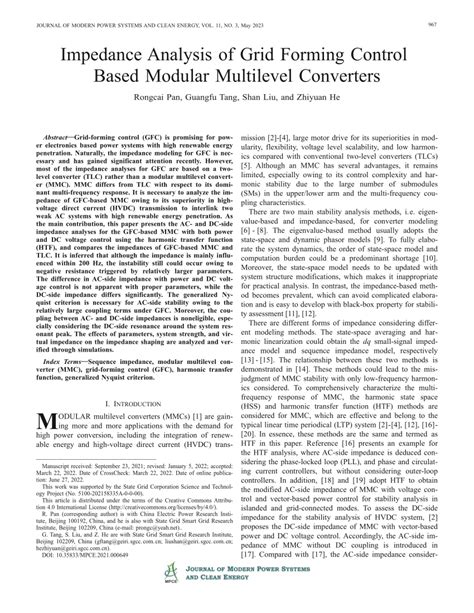 Pdf Impedance Analysis Of Grid Forming Control Based Modular Multilevel Converters