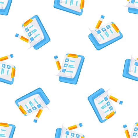 Seamless Pattern Of Clipboard And Pencil Completing Checklist On White Background 59334946