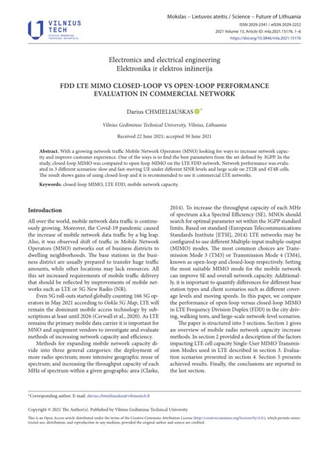 Pdf Fdd Lte Mimo Closed Loop Vs Open Loop Performance Evaluation In